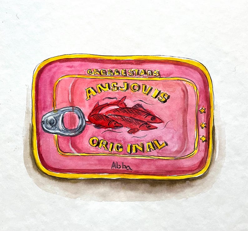 Anchovies Art Original Vintage Tin Painting Seafood Painting Still Life ...