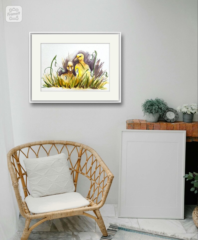 Pintura de acuarela de patitos: decoración de pared para habitación ...