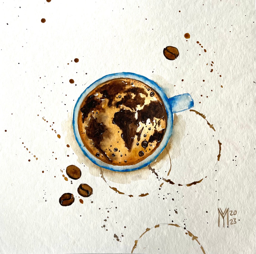 Coffee Map Watercolor Painting: Original Coffee Bar Wall Art - Etsy