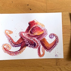 Octopus Original Watercolor Painting, Oceanlife Original Watercolor ...