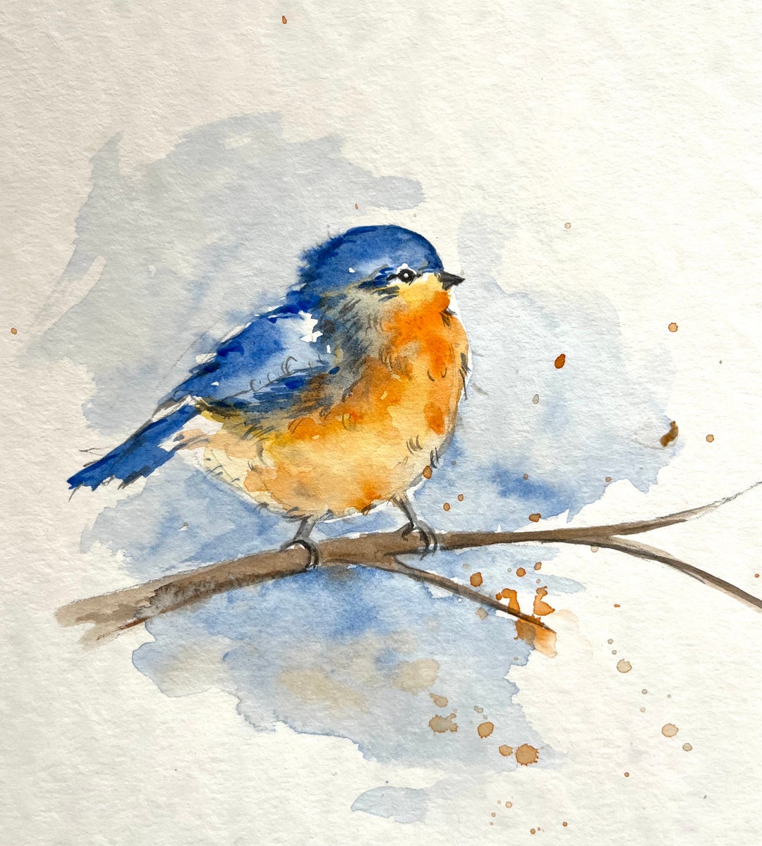 Blue Bird Watercolor Painting: Original Handmade Wall Art (10x10 Inch ...