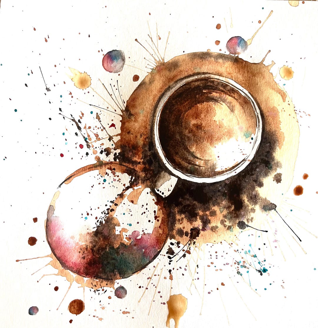 Galactic Coffee Cup Watercolor Painting: Original Coffee Lover's Art - Etsy