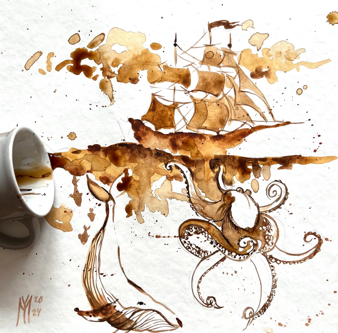 Coffee Sea Art Painting: Original Watercolor Nautical Scene - Etsy