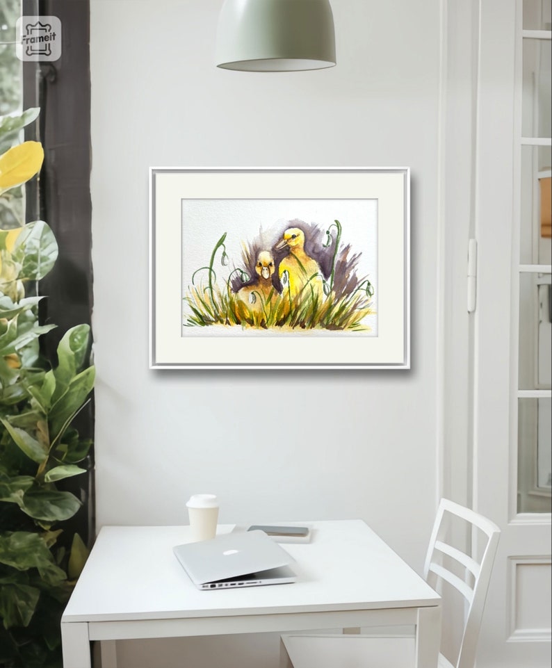 Pintura de acuarela de patitos: decoración de pared para habitación ...