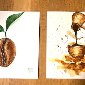 Coffee Watercolor Painting Set: Original Handmade Art (25x25cm) - Etsy
