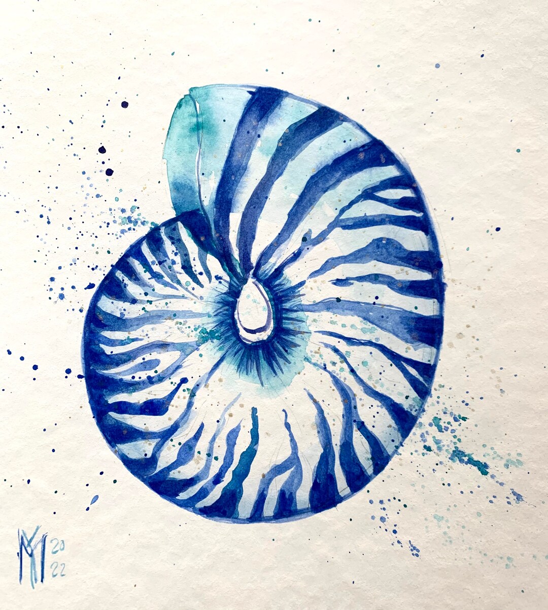 Nautilus Sea Shell Blue Original Painting Wall Art Sea Lovers Gift ...