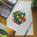 Rubik's Cube Original Art Watercolor Painting Retro Wall Decor Boho ...