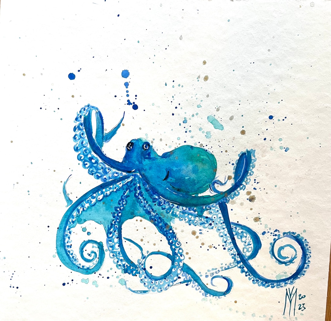 Oktopus Blue Original Painting Wall Art Home Decor Sea Lovers Gift - Etsy