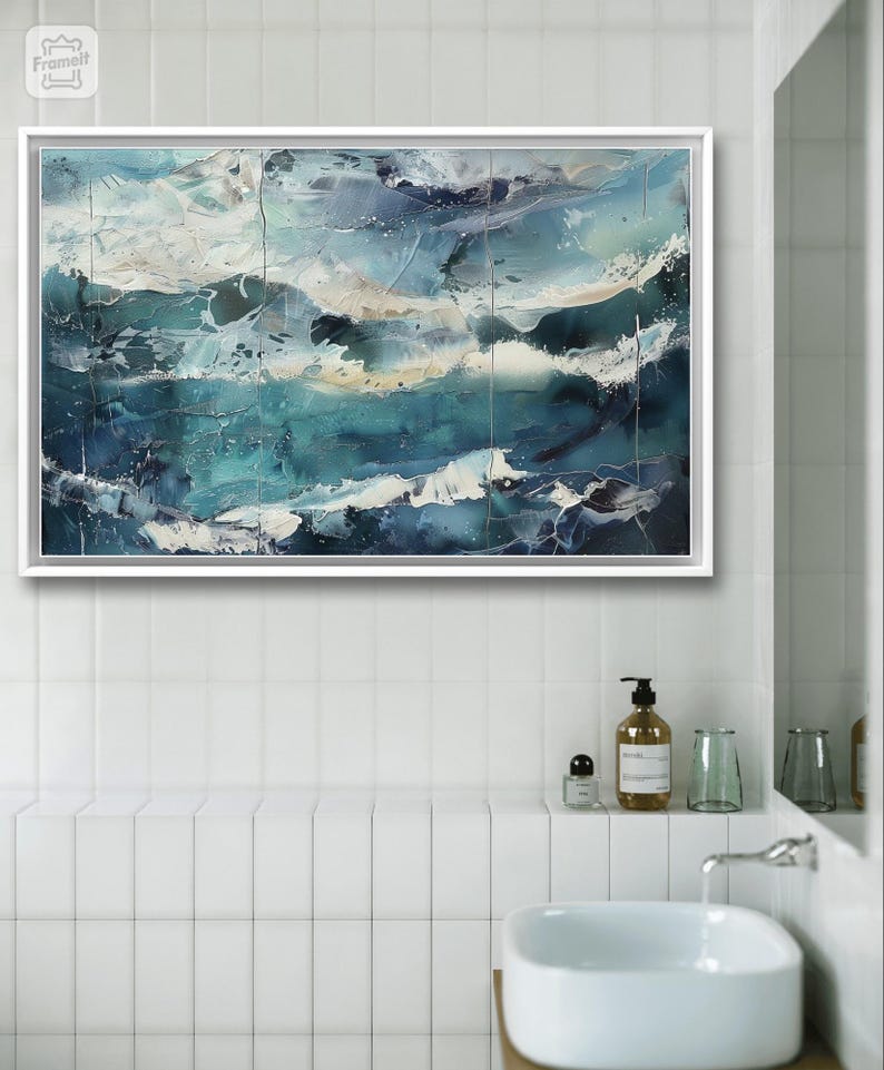 Blue Abstract Ocean Wave Art Print: Coastal Living Room Decor - Etsy