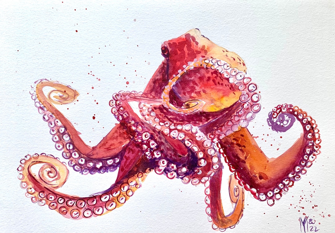 Octopus Original Watercolor Painting, Oceanlife Original Watercolor ...