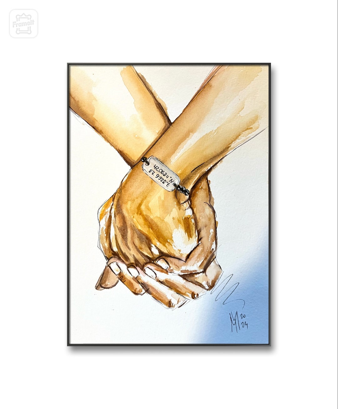 Lovers Hands Watercolor Painting: Custom Couple Art, Handmade - Etsy