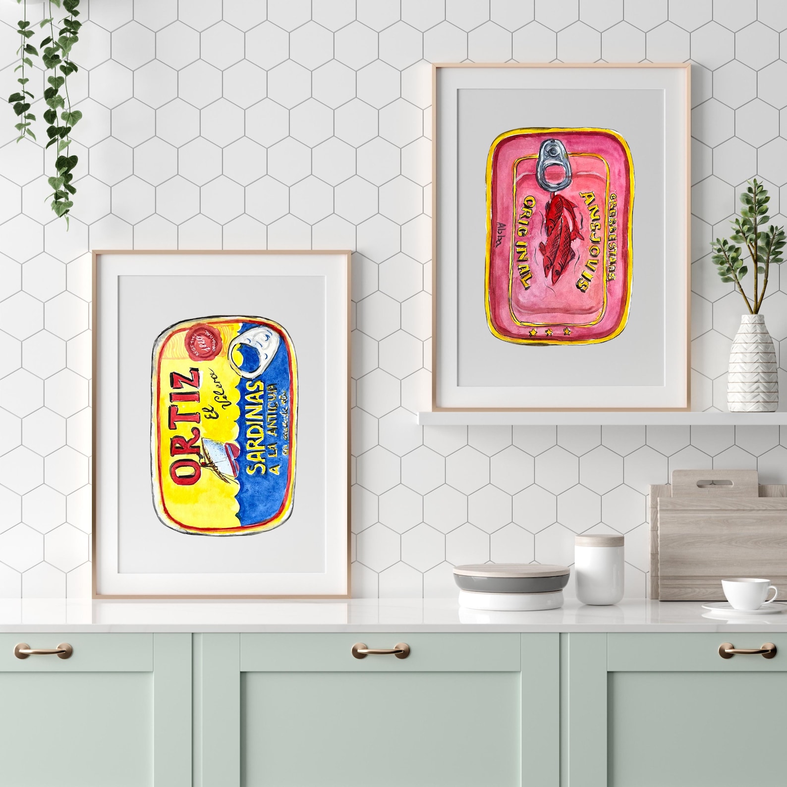 Anchovies Art Original Vintage Tin Painting Seafood Painting Still Life ...