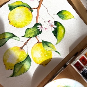 Original Lemon Painting, Original Mini Watercolor Painting, Cute Still ...