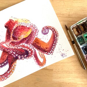 Octopus Original Watercolor Painting, Oceanlife Original Watercolor ...
