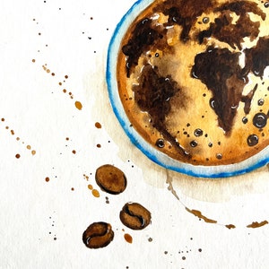 Coffee Map Watercolor Painting: Original Coffee Bar Wall Art - Etsy