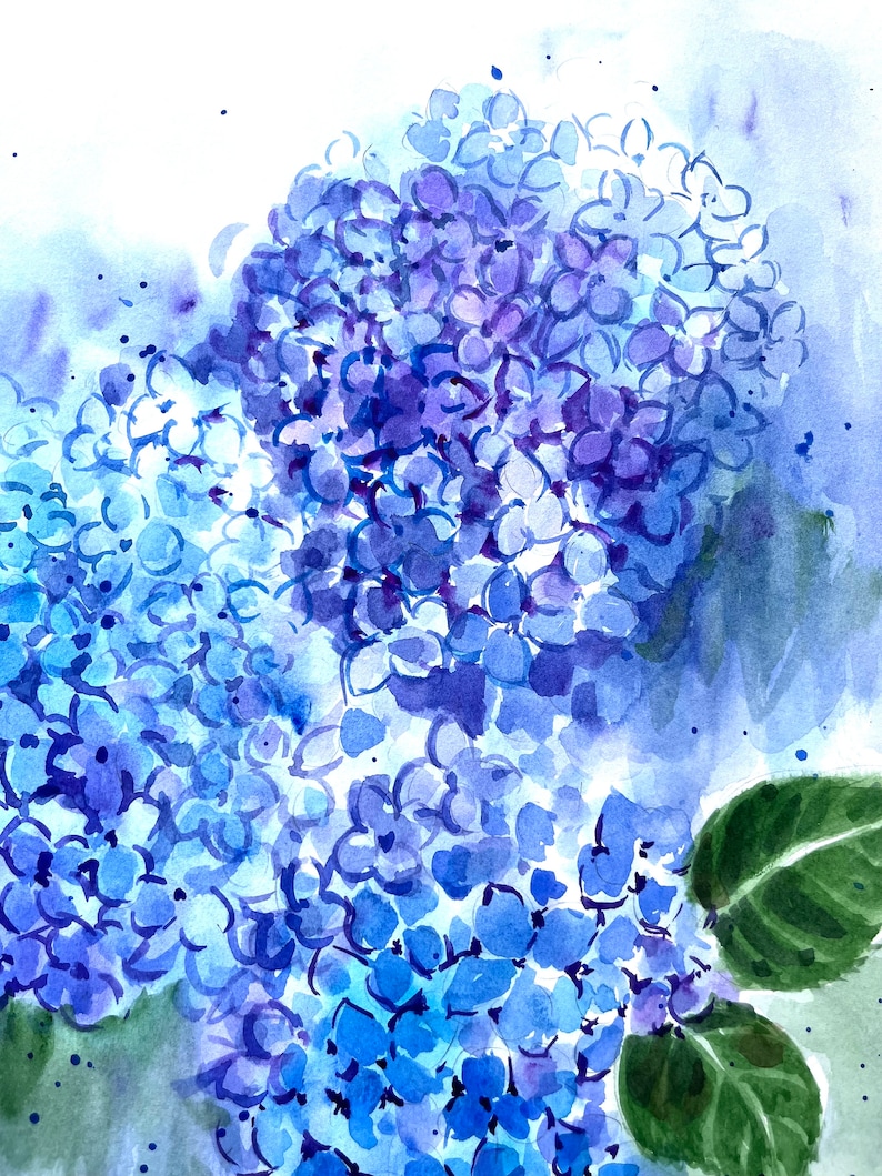 Blue Hydrangea Watercolor Painting: Botanical Floral Wall Art - Etsy