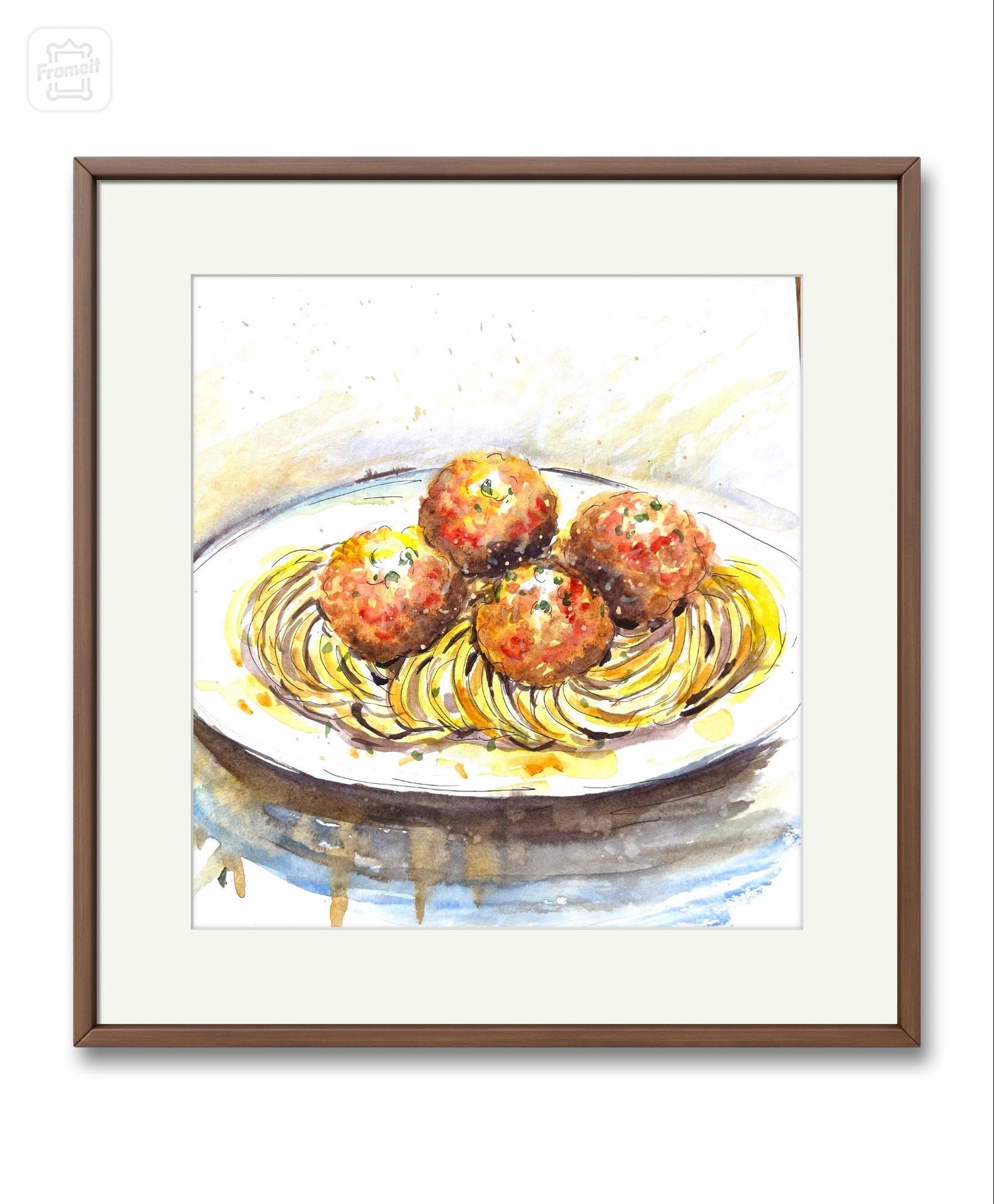 Spaghetti Meatballs Watercolor Painting: Italian Food Art (25x25 Cm) - Etsy