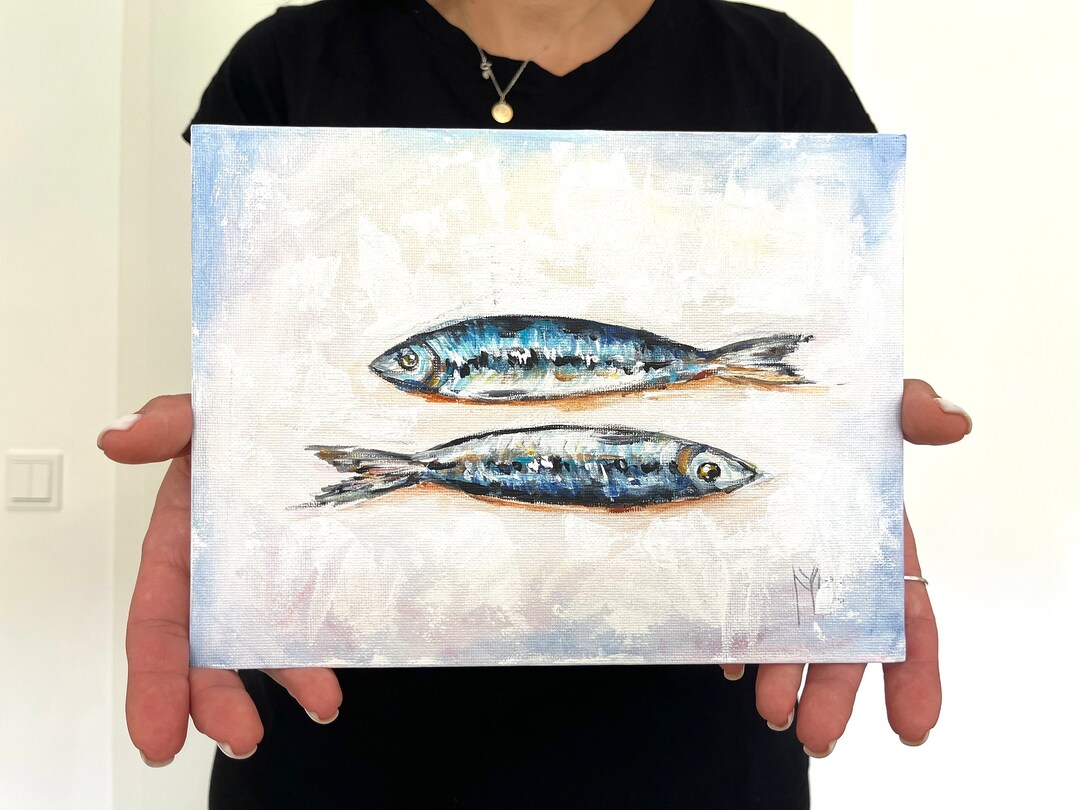 Sardine Art: Original Oil Painting, French Country Kitchen Decor (7x9 ...