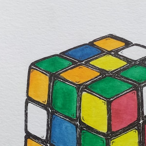 Rubik's Cube Original Art Watercolor Painting Retro Wall Decor Boho ...
