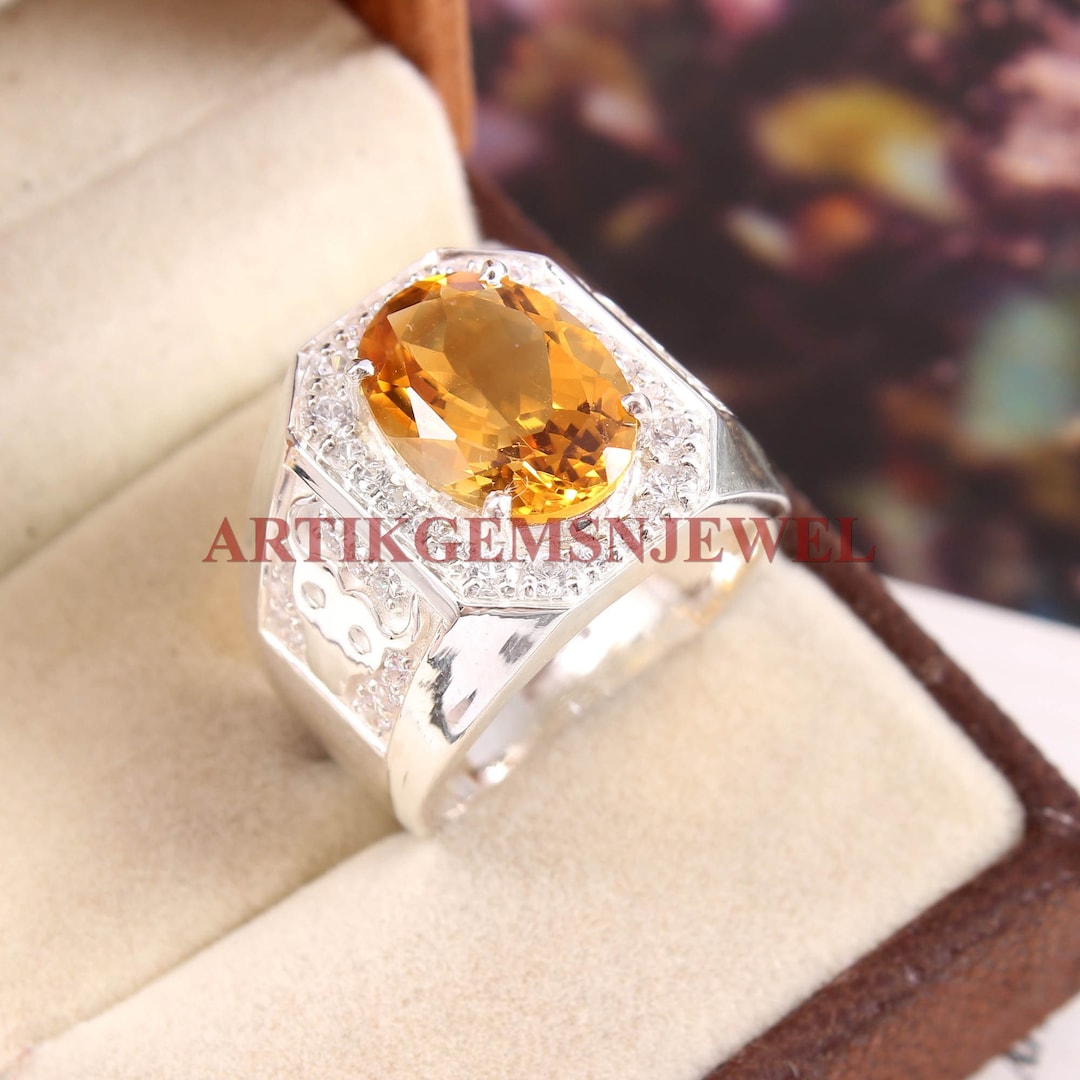 Citrine Men Ring Silver Men Ring Natural Citrine Ring Birth - Etsy