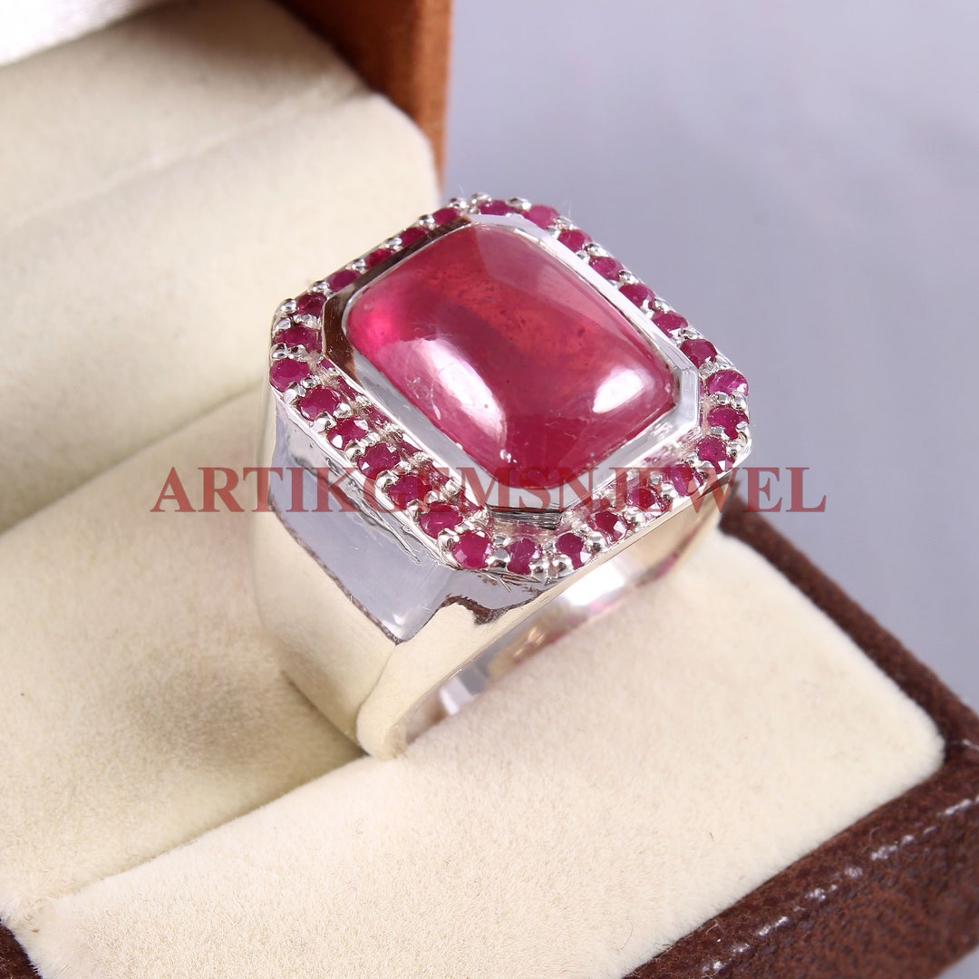 Cabochon Ruby Gemstone Ring for Men's 925 Sterling Silver - Etsy