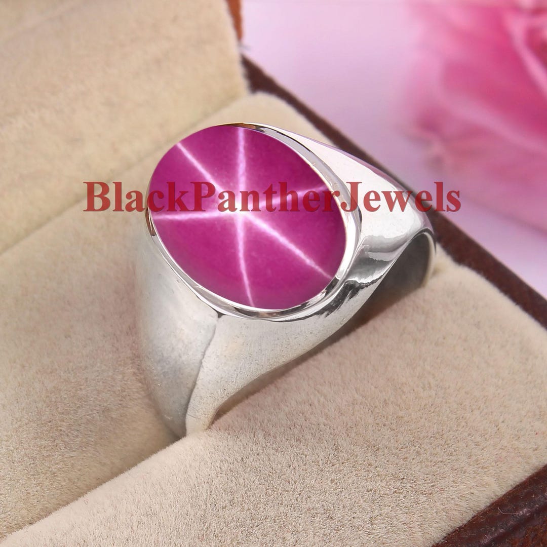 Linde Star Ruby Ring for Men, 18K White Gold Plated Silver Ring ...