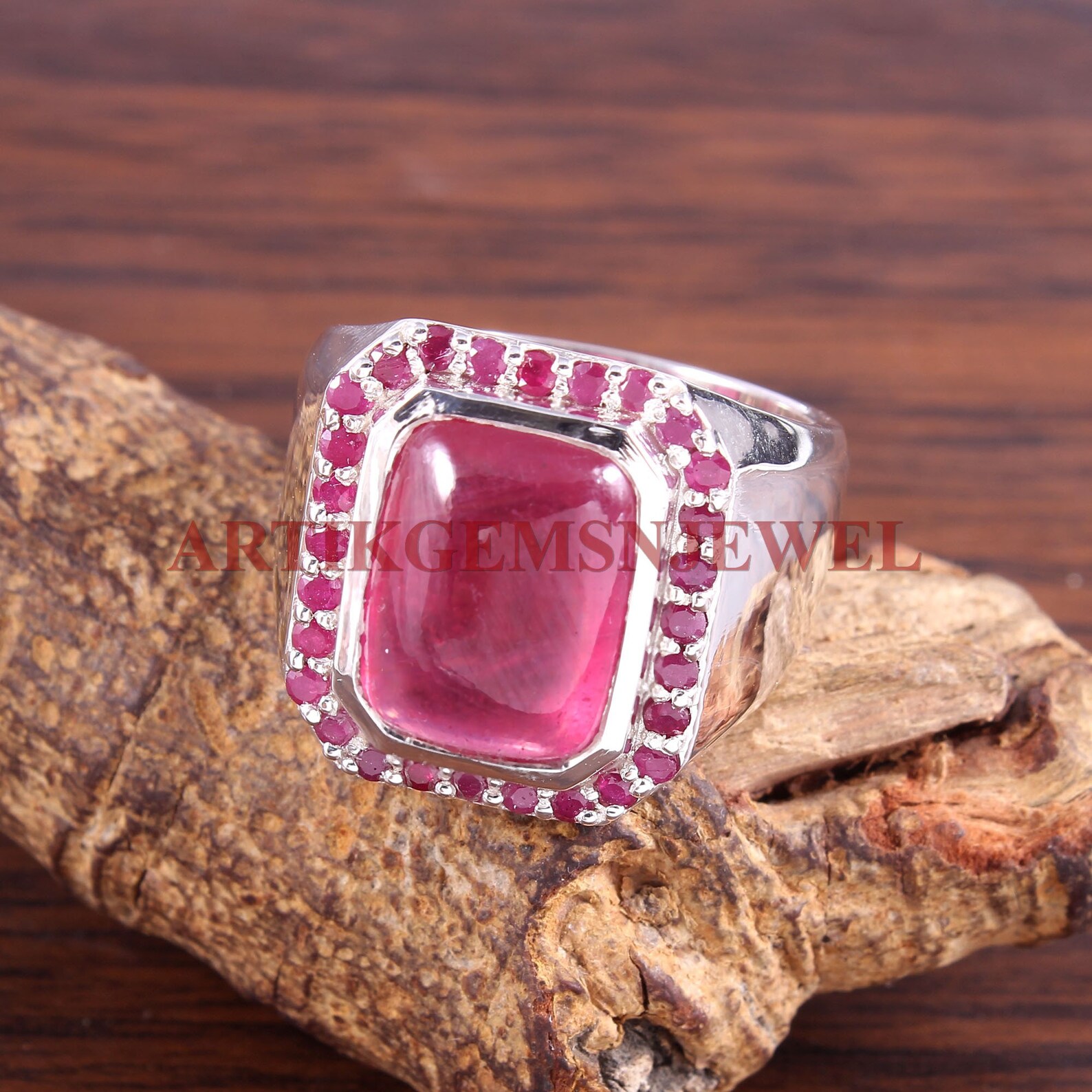 Cabochon Ruby Gemstone Ring for Men's 925 Sterling Silver - Etsy