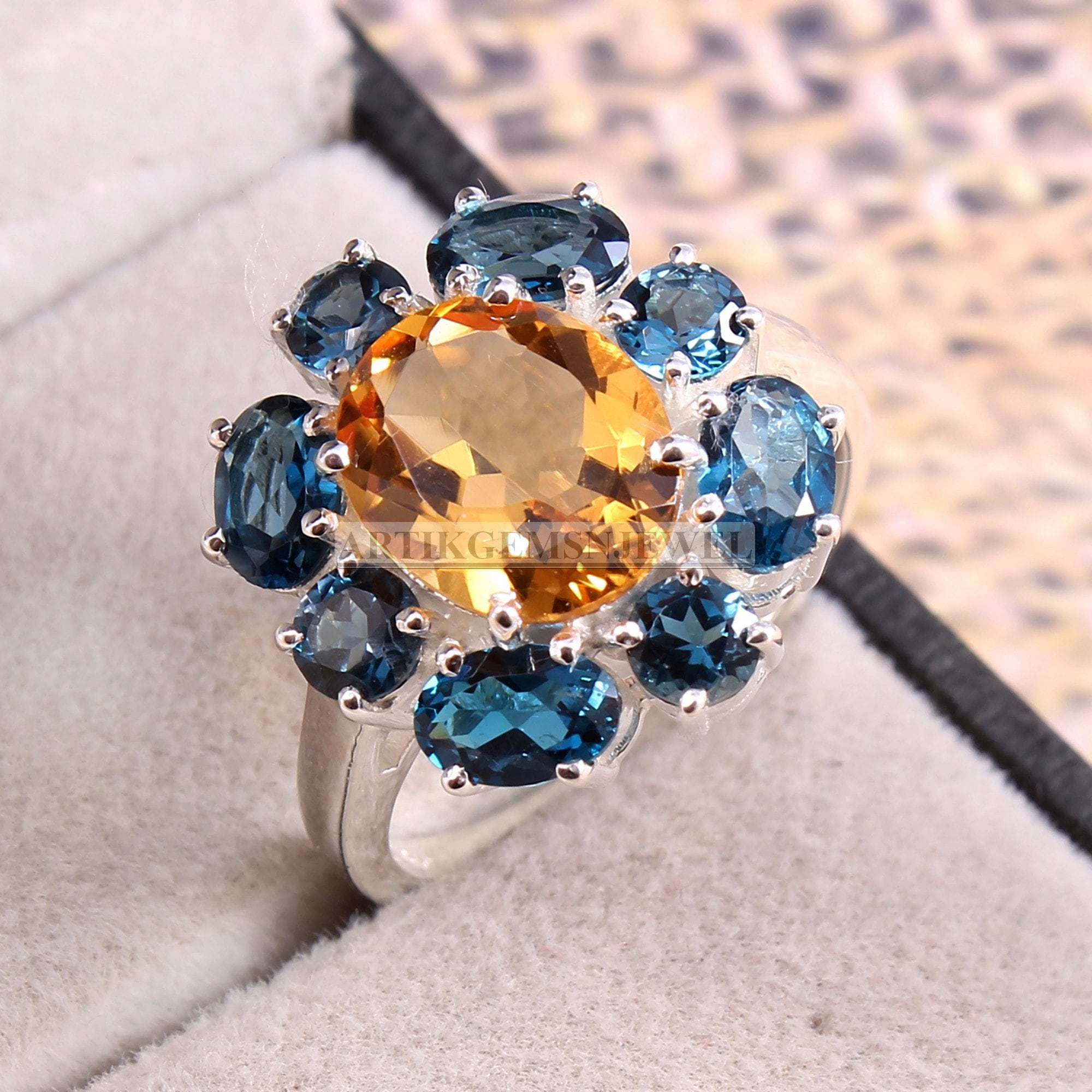 Citrine Ring London Blue Topaz Ring 925 Sterling Silver | Etsy