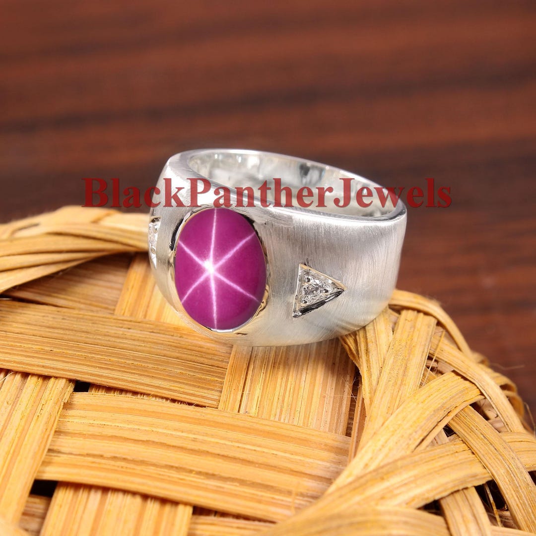 Linde Star Ruby Ring for Men, White Gold Plated Silver Ring, Handmade ...