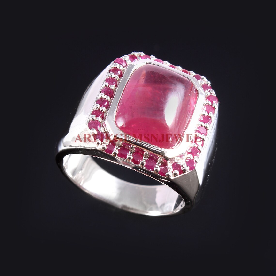 Cabochon Ruby Gemstone Ring for Men's 925 Sterling Silver - Etsy