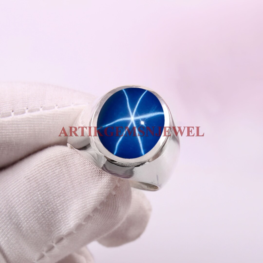 Blue Linde Star Sapphire Ring Cabochon Ring Men's Ring - Etsy