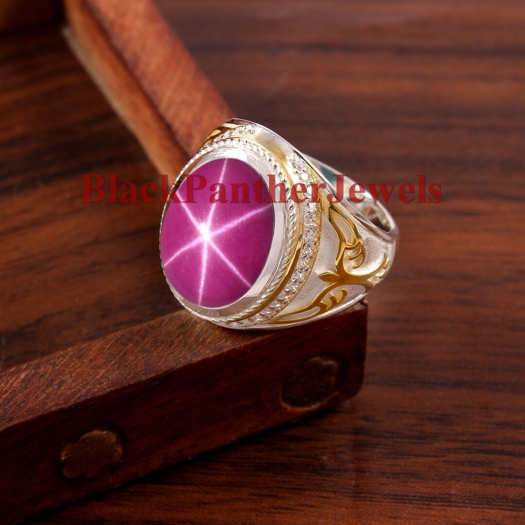 Linde Star Ruby Ring for Men, White Gold Plated Silver Ring, Handmade ...