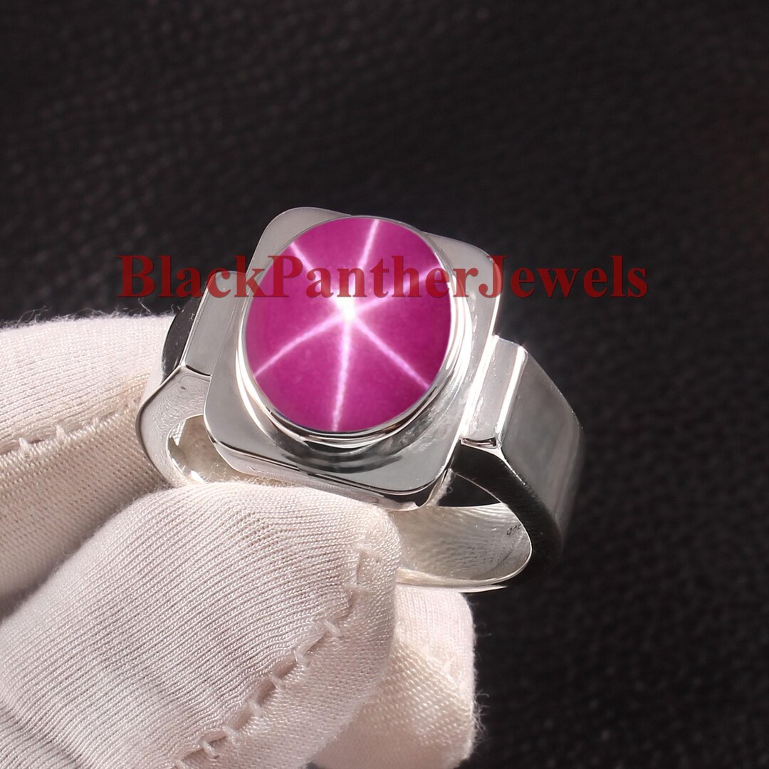 Linde Star Ruby Ring for Men, White Gold Plated Silver Ring, Handmade ...