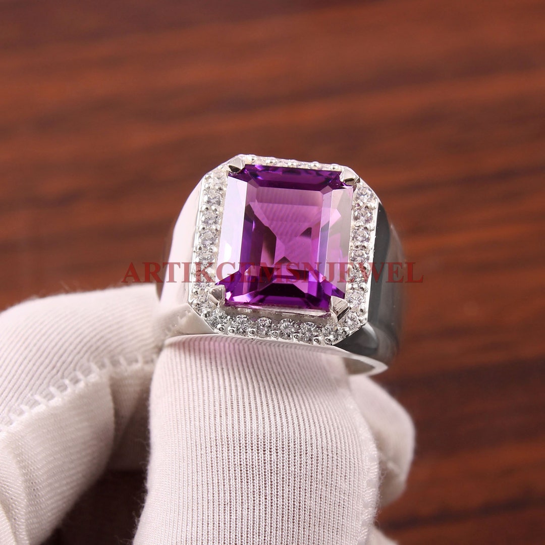 Natural Amethyst Men's Ring Gemstone Men Ring 14k White - Etsy