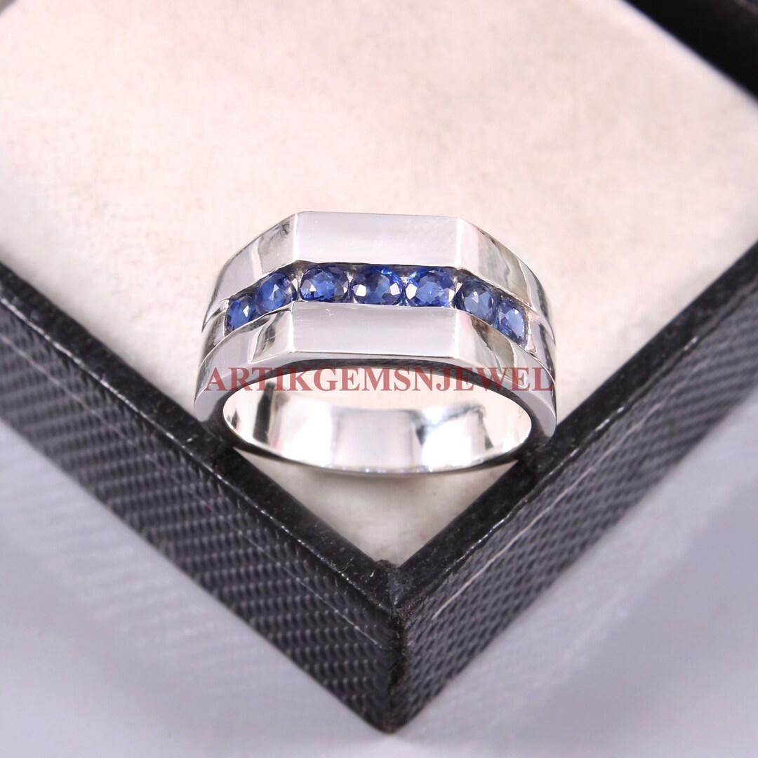 Blue Sapphire Gemstone Ring for Men's 925 Sterling Silver - Etsy