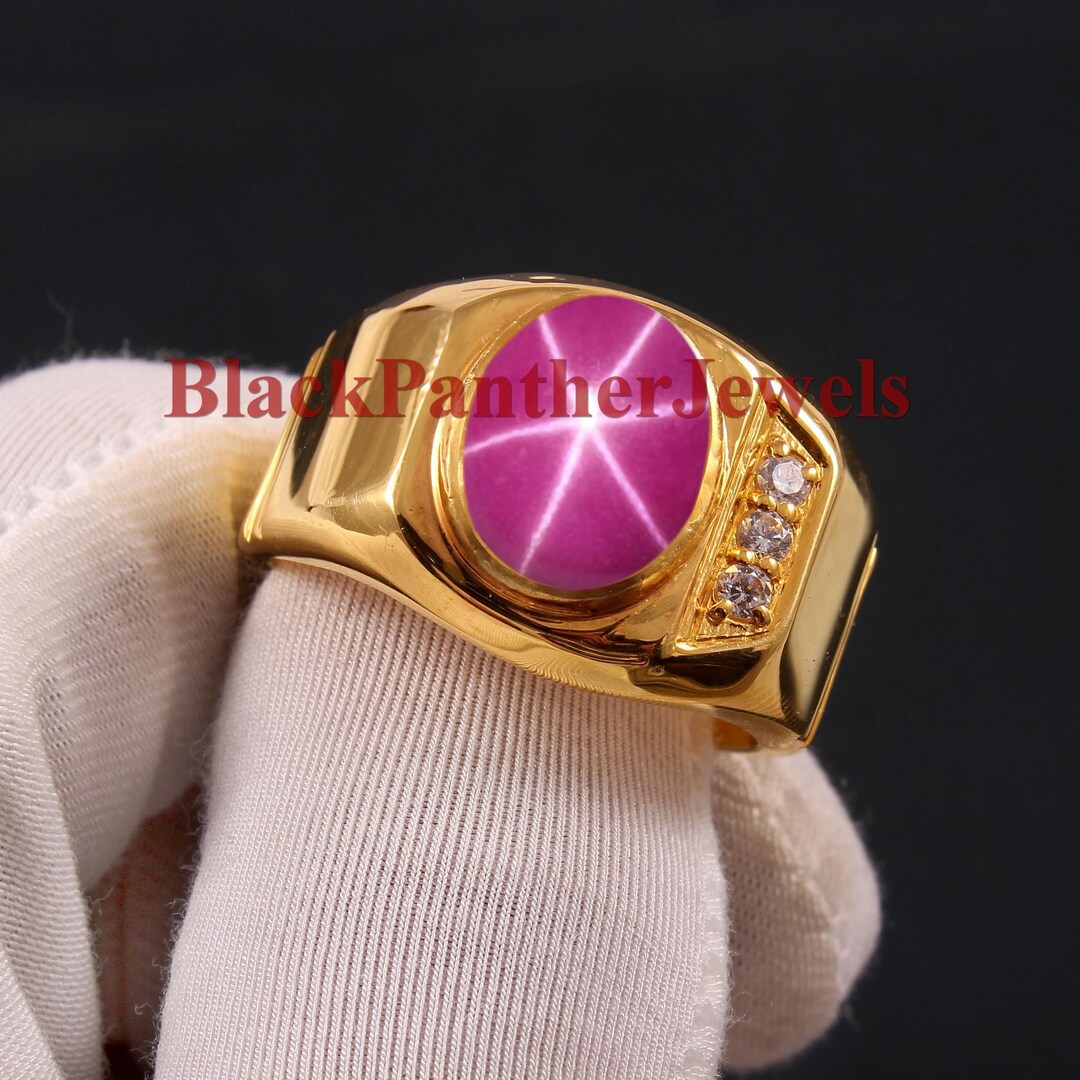 Linde Star Ruby Gemstone Signet Ring, 18K Gold Plated Silver Ring ...