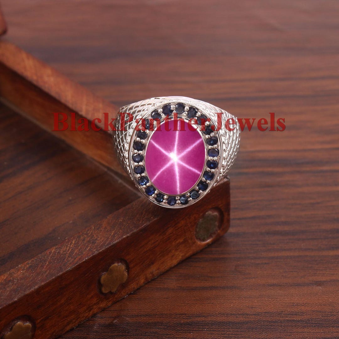 Linde Star Ruby Ring for Men, White Gold Plated Sterling Silver Ring ...