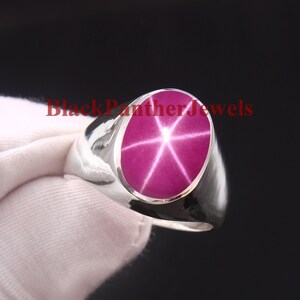 Linde Star Ruby Ring for Men, 18K White Gold Plated Silver Ring ...