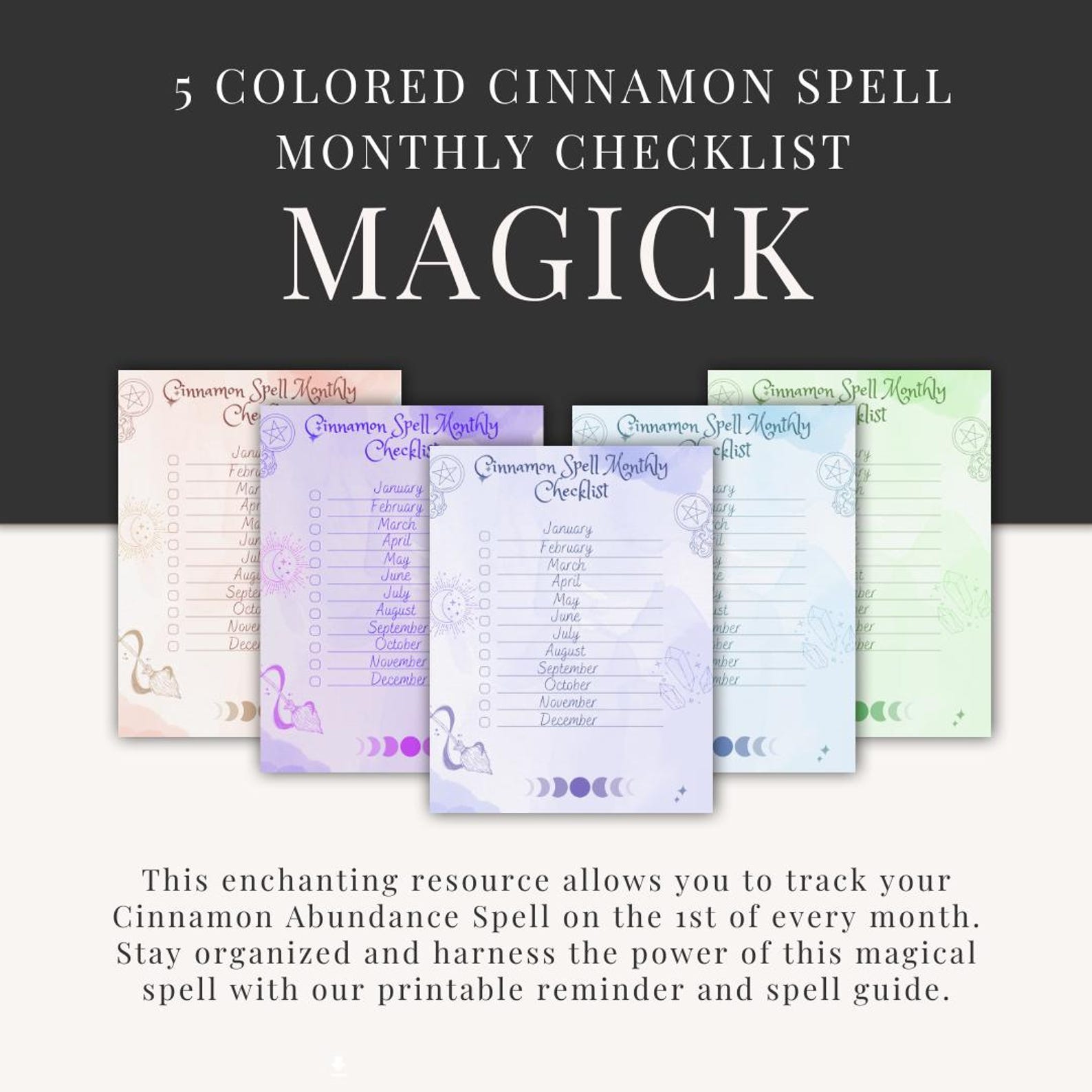 Witchy: 5 Colored Cinnamon Spell Monthly Checklist, Track Your Cinnamon ...