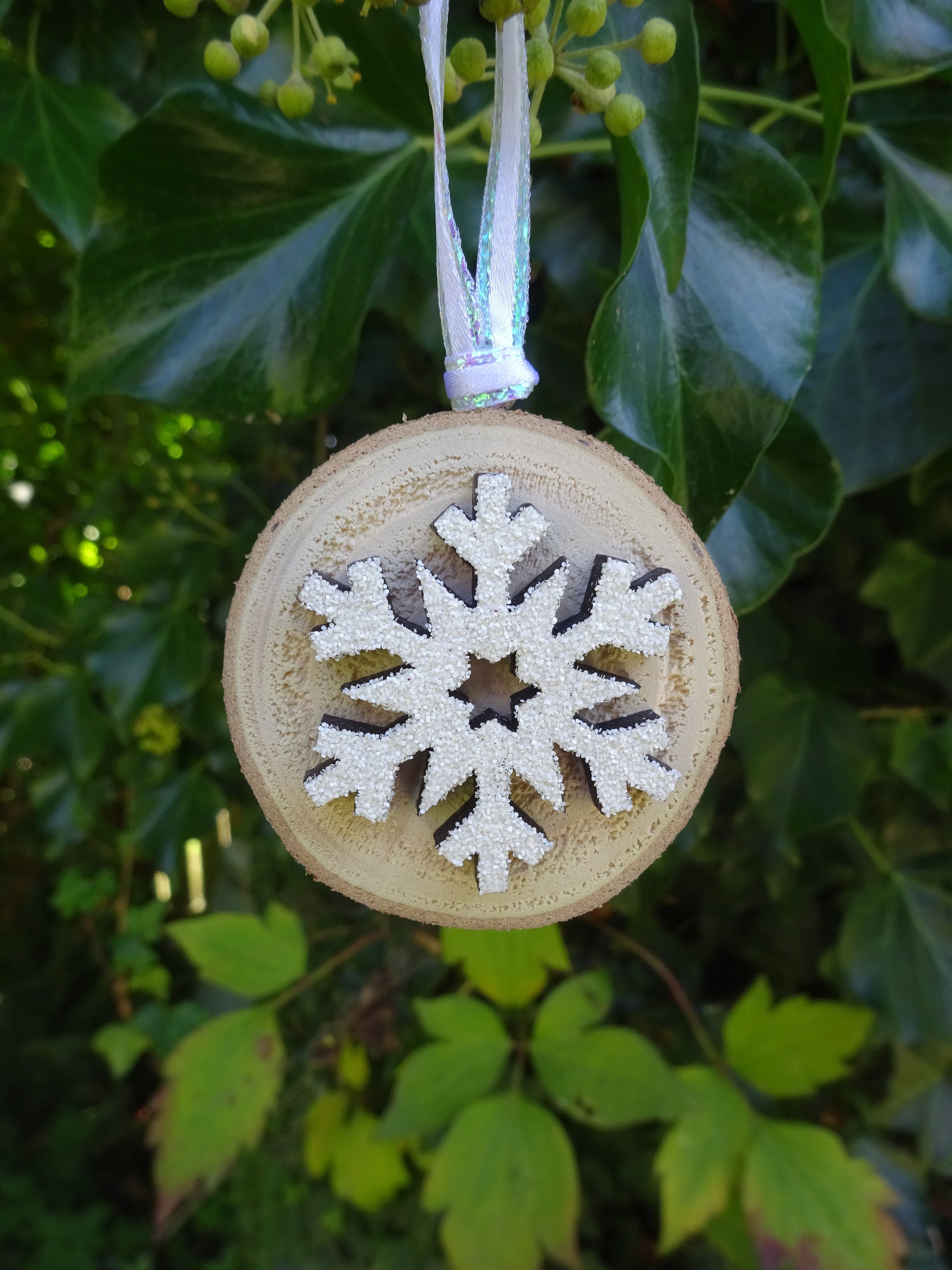 Large Wooden Snowflake Christmas Decoration With Eco Glitter - Etsy