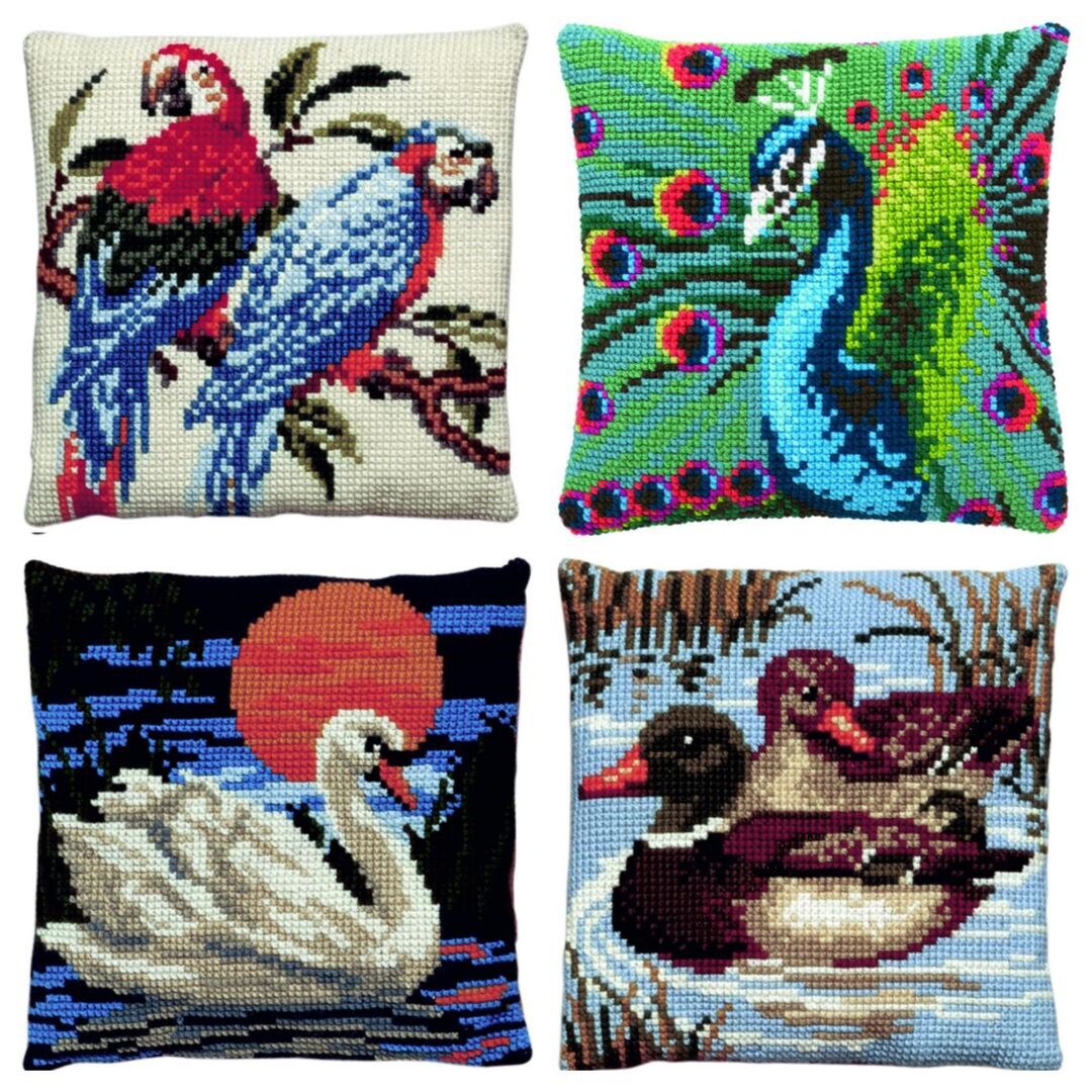 Pako Birds Chunky Cross Stitch Embroidery Cushion Pillow Craft Kit - 40 ...