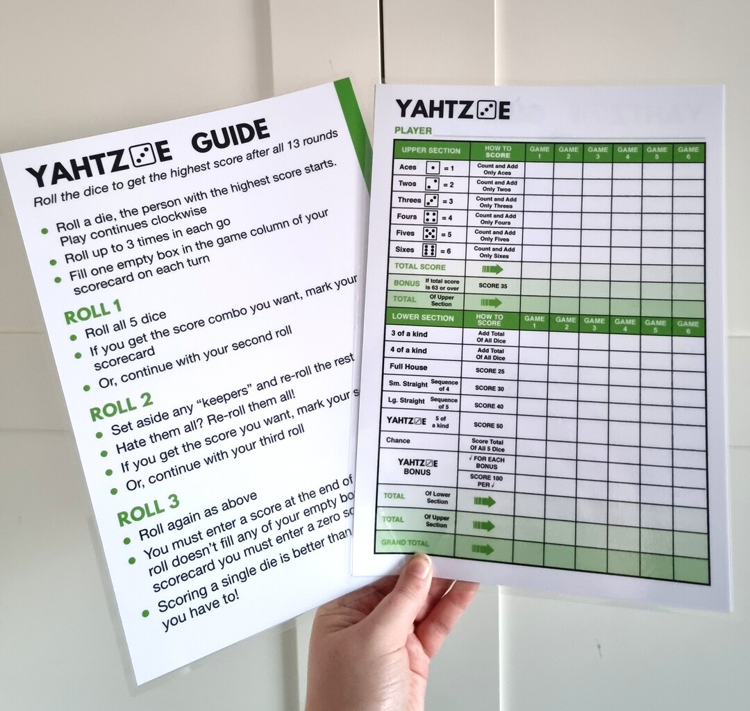 Reusable Yahtzee Score Sheets X 2 - Laminated Dry Wipe XL A4 Large Pens ...