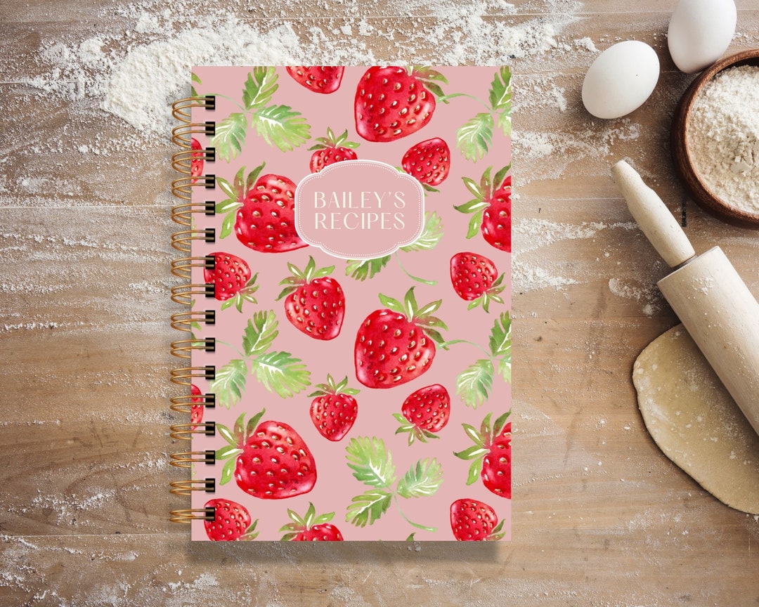Personalized Hardcover Recipe Book Pink Strawberries - Etsy
