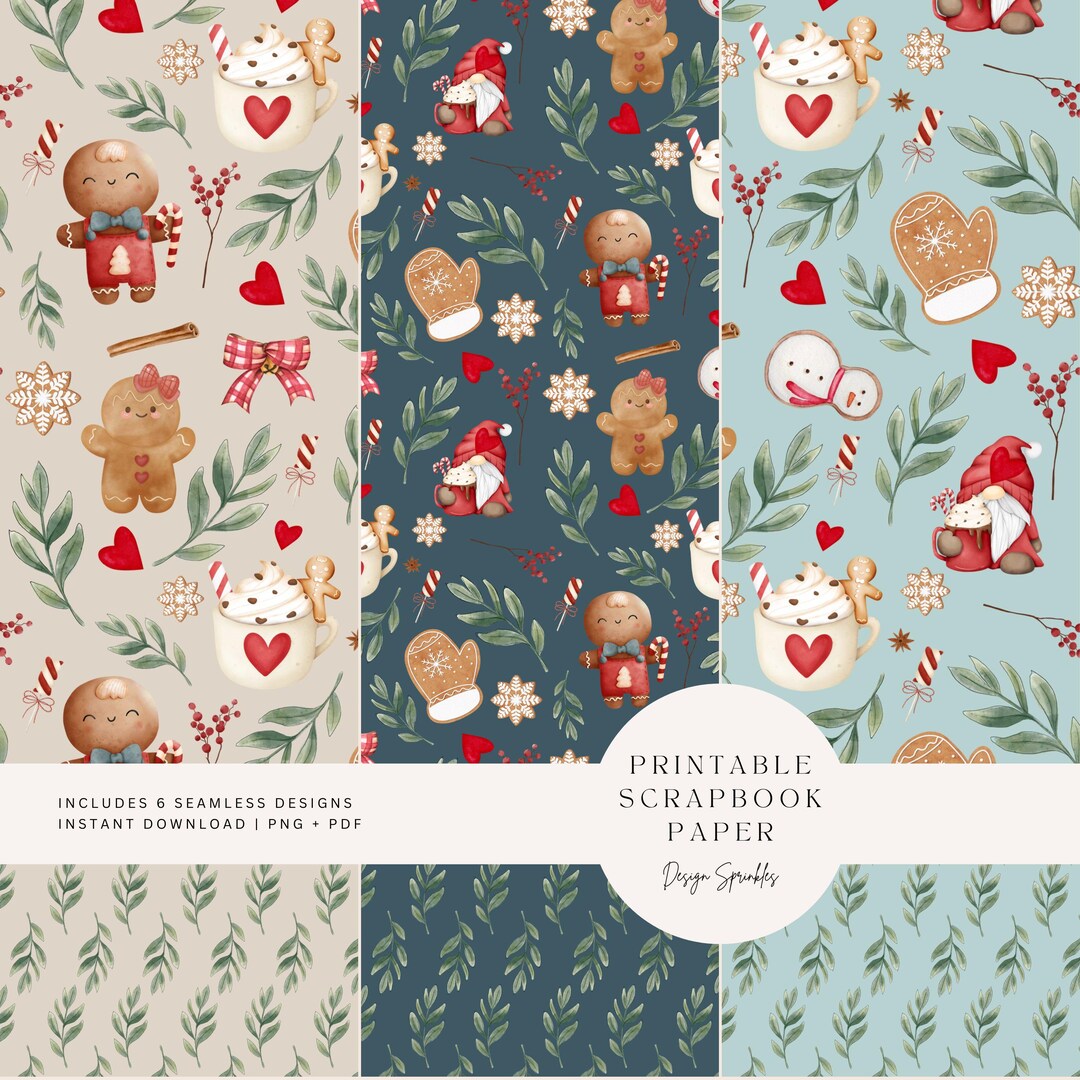 Printable Scrapbook Paper, Seamless Gingerbread and Leaf Patterns - Etsy