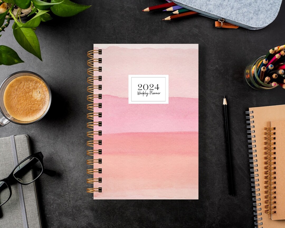 2024 Weekly Planner Pink Watercolor - Etsy