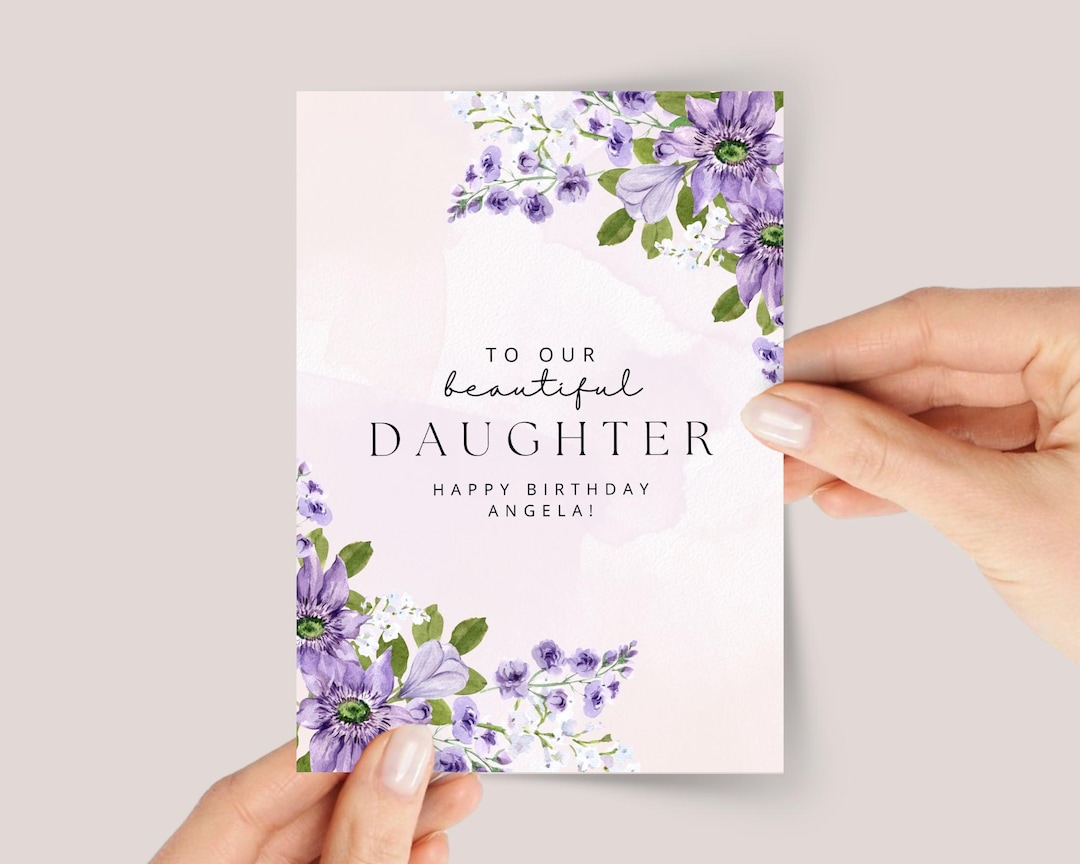 Personalized Birthday Card for Daughter With Purple Flowers - Etsy