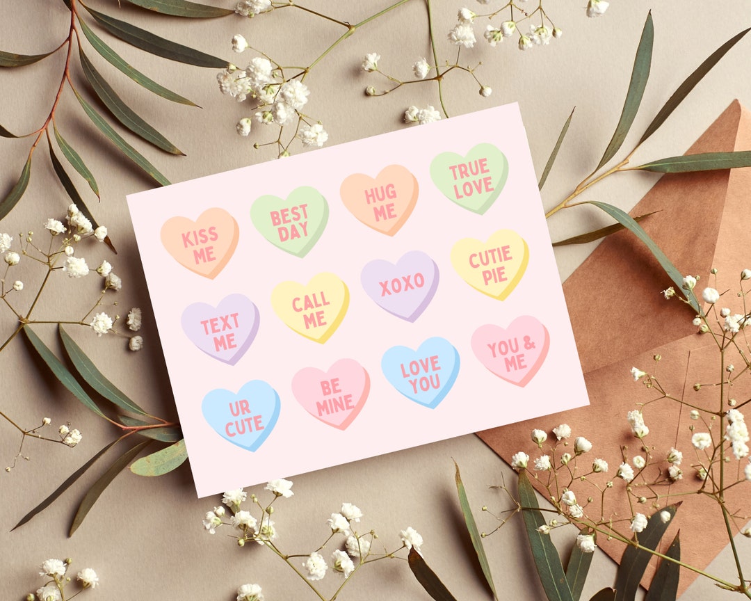 Valentines Day Card Candy Hearts - Etsy
