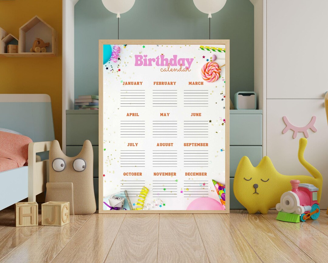 Printable Birthday Calendar With 12 Months, Classroom Calendar for ...