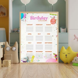 Printable Birthday Calendar With 12 Months, Classroom Calendar for ...
