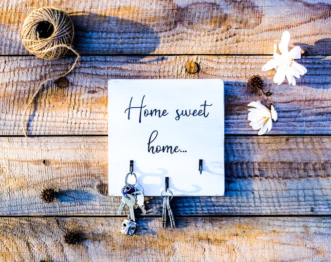 Home Sweet Home Wooden Sign Key Hanger for a Wall - Farmhouse Style ...